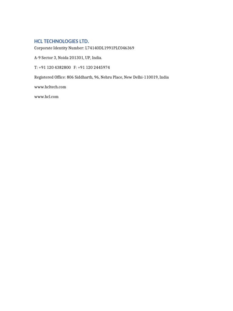 HCL Technologies Ltd. Corporate Info | PDF