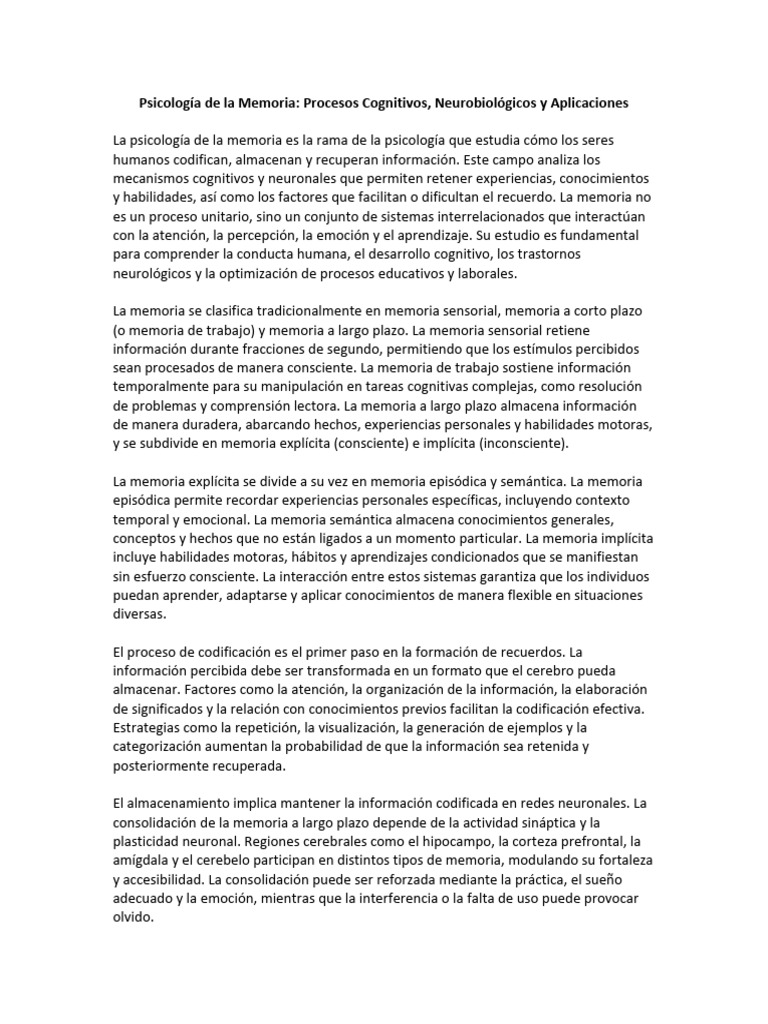 Psicología De La Memoria Pdf Memoria Recuperar Memoria