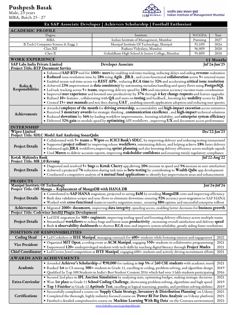 SAP Developer Resume & Achievements | PDF | Software Development ...