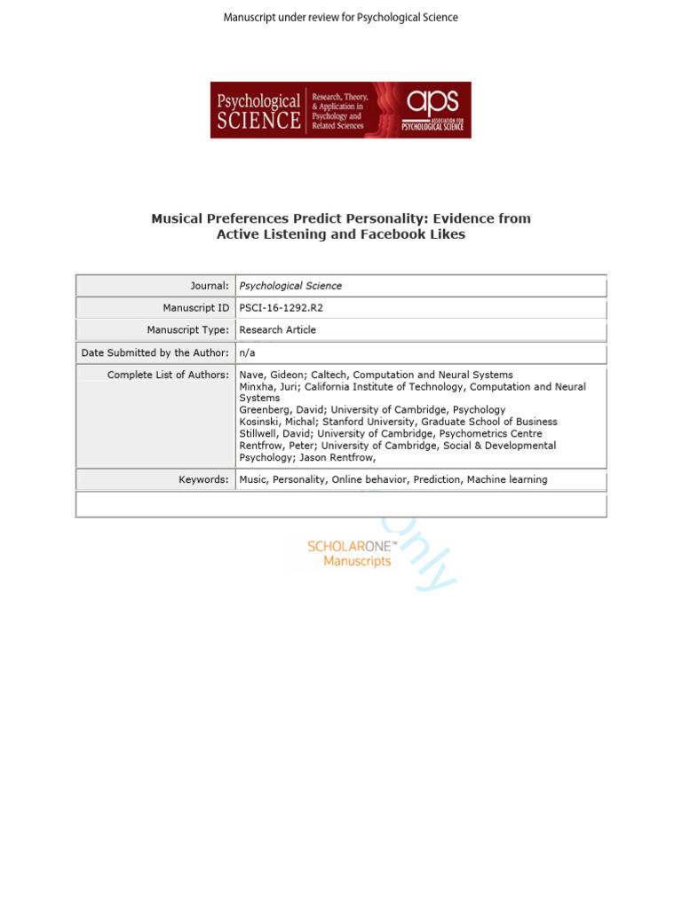 Music Preferences and Personality Insights | PDF | Cross Validation ...