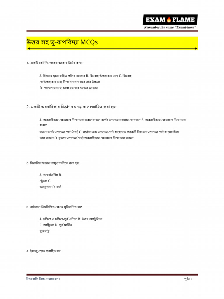 Toaz - Info Geomorphology Mcqs With Answers PR | PDF