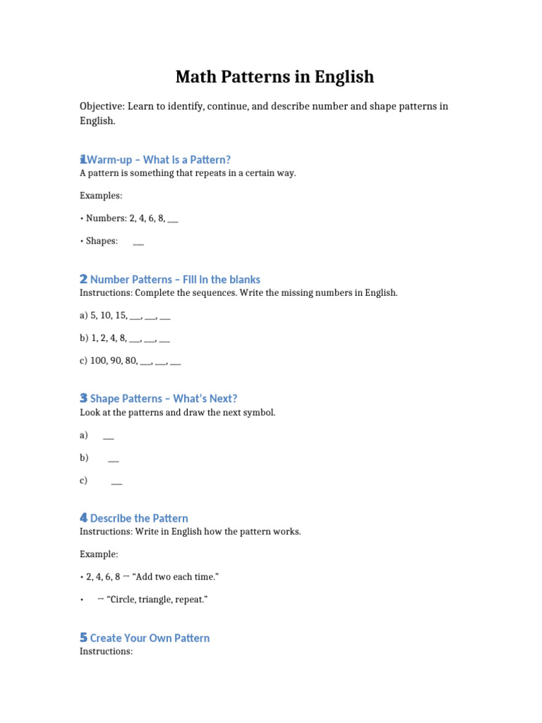 Math Patterns: Identify & Describe | PDF