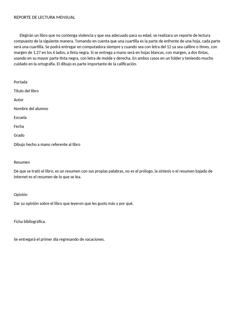 Reporte de Lectura Mensual | PDF