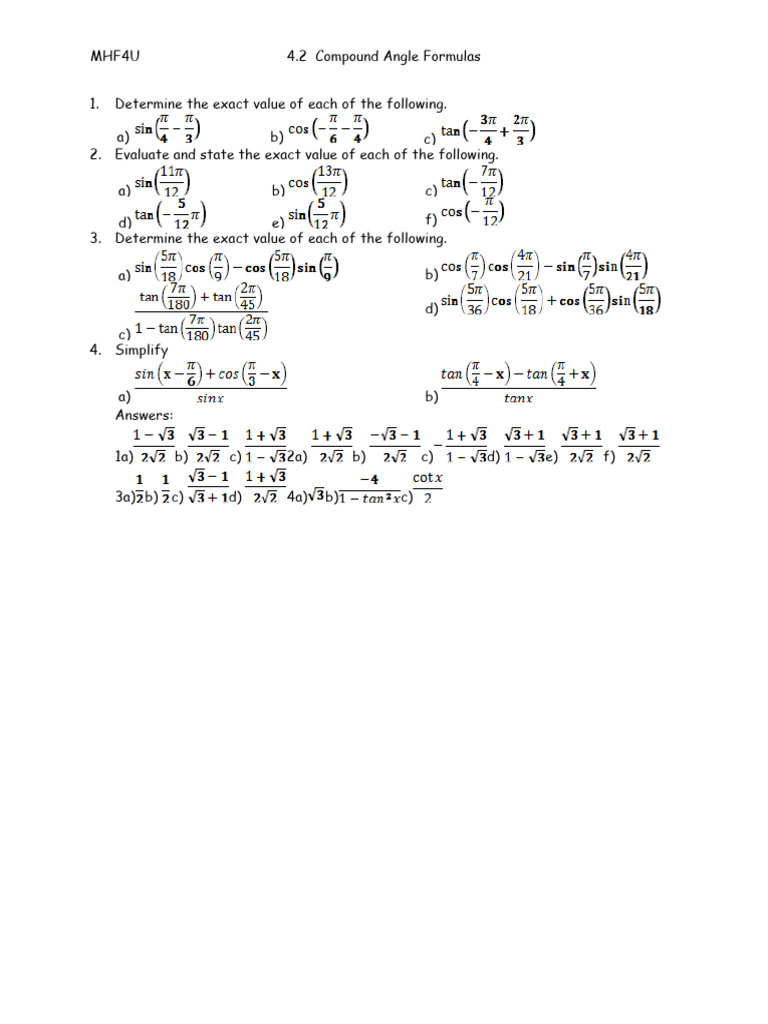 4.2 4.3 Extra Worksheet | PDF