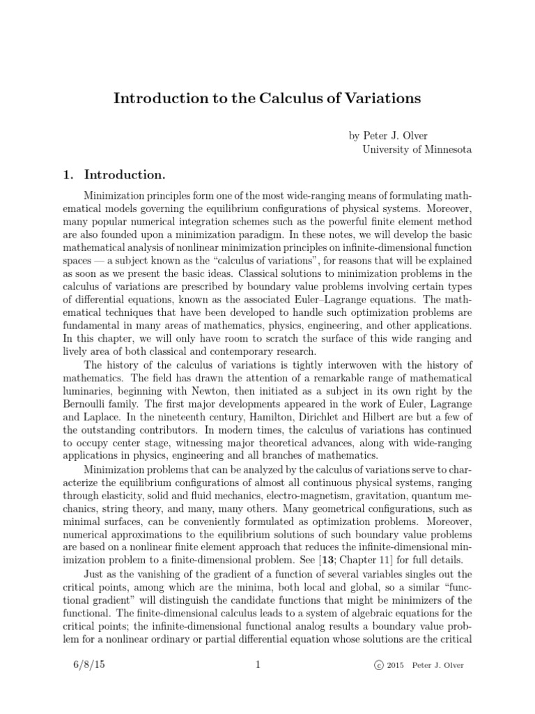 Introduction to Calculus of Variations | PDF | Calculus Of Variations ...