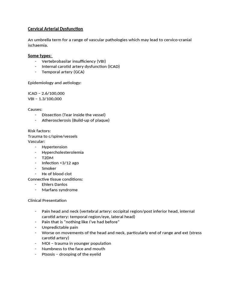 Cervical Arterial Dysfunction | PDF
