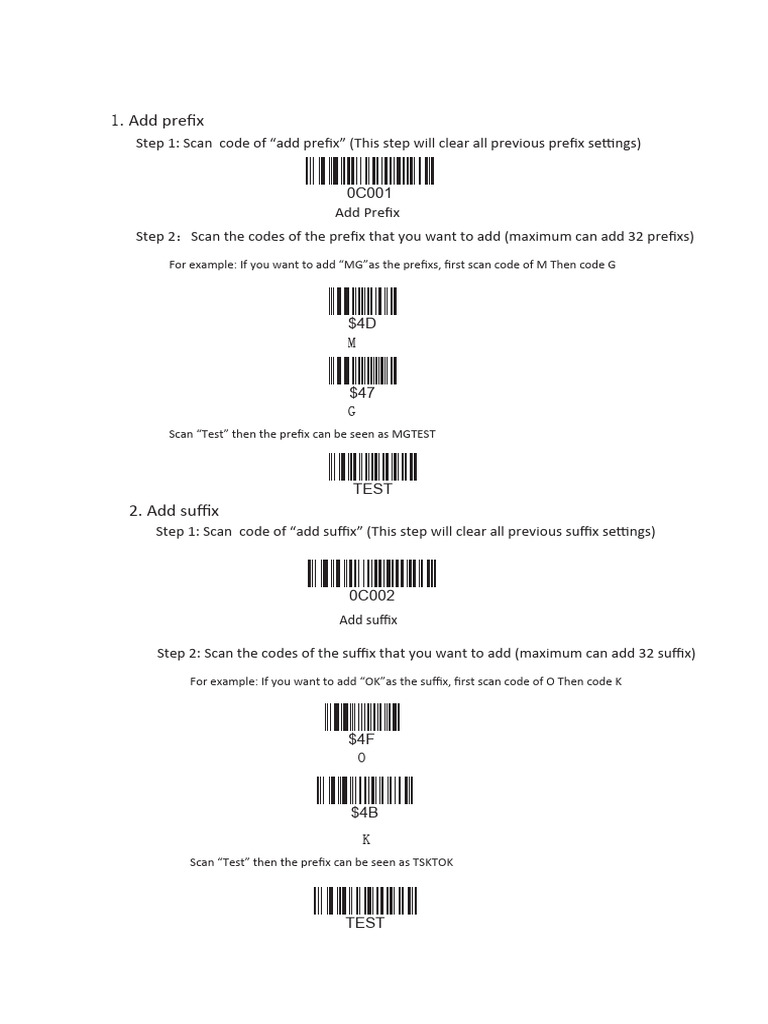 Prefix Suffix Command Barcode for 1D Laser Scanner V18.7.31 | PDF
