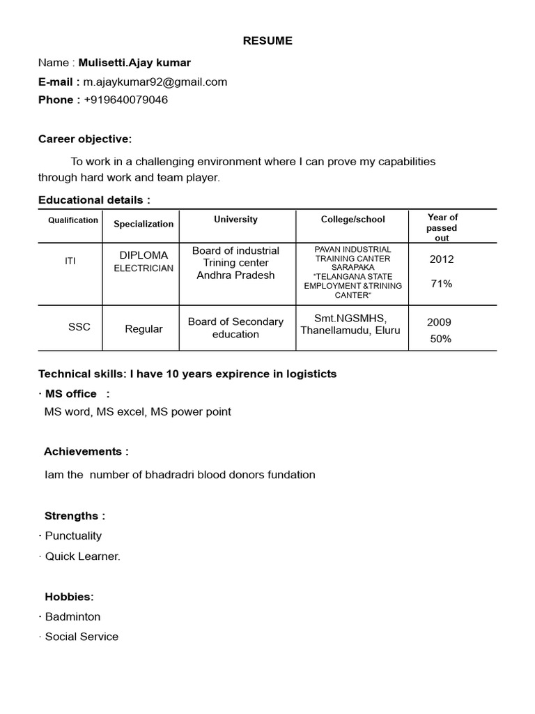 Ajay Kumar Resume | PDF
