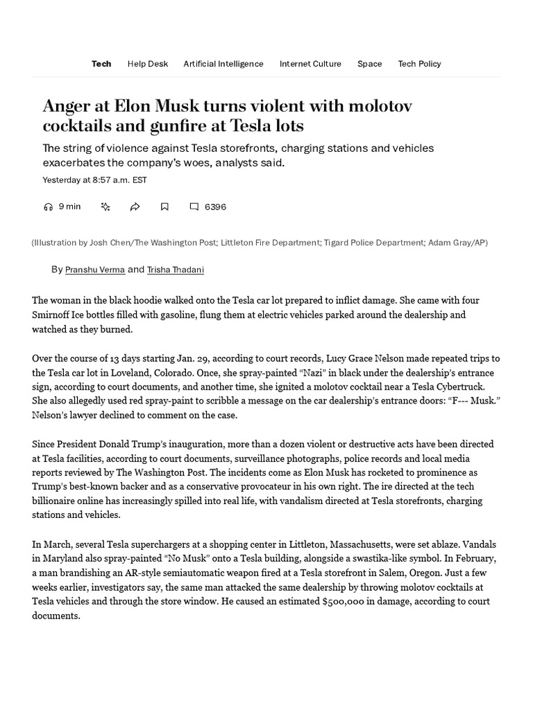 Anger at Elon Musk Hits Tesla With Violence, Vandalism in Protest | PDF ...