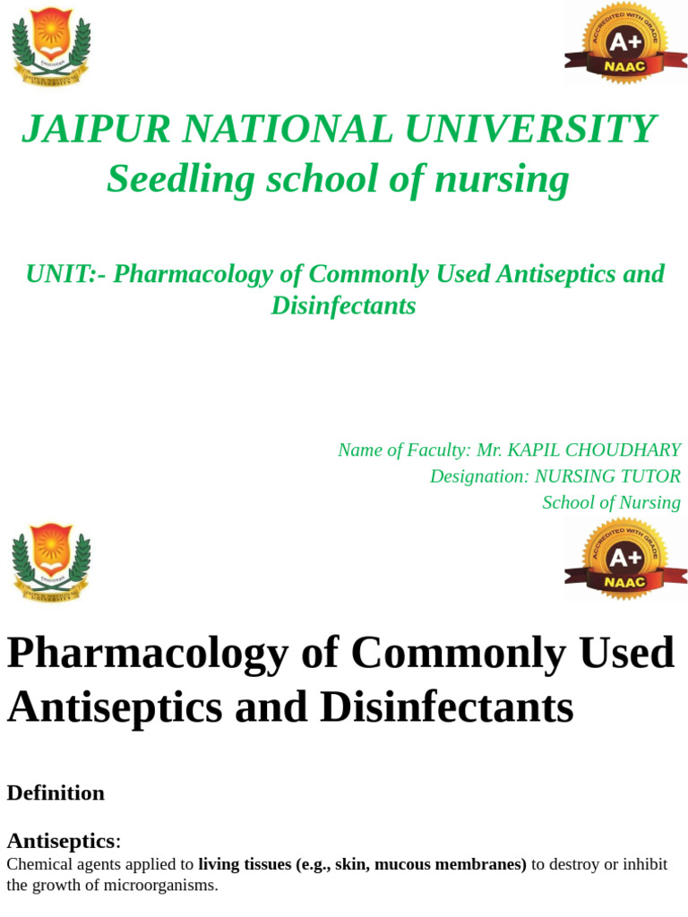 Pharmacology of Commonly Used Antiseptics and Disinfectants | PDF | Disinfectant | Chemical ...