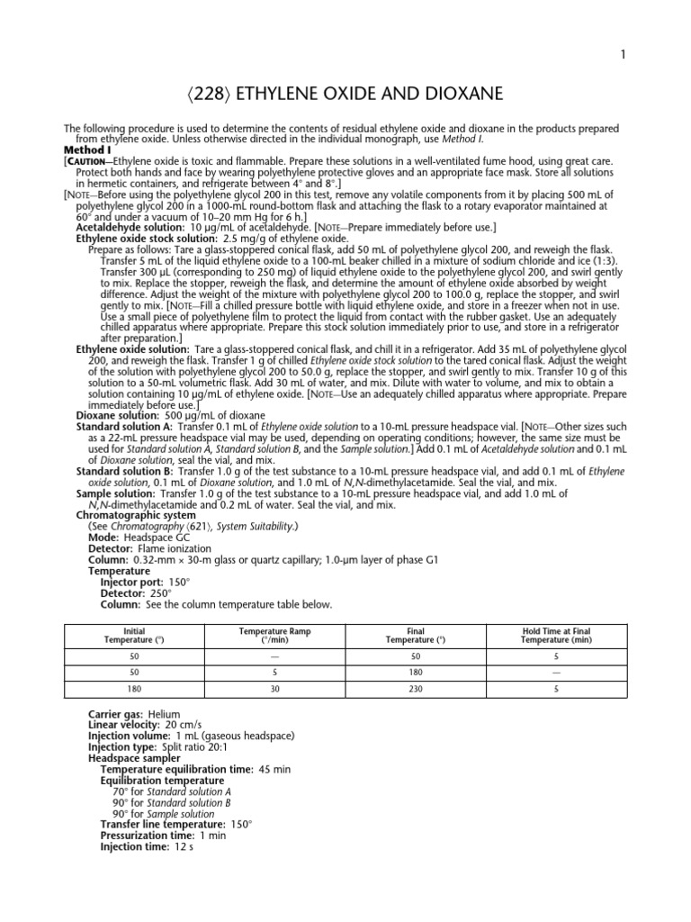 Ethylene Oxide and Dioxane Testing Method | PDF | Gas Chromatography ...