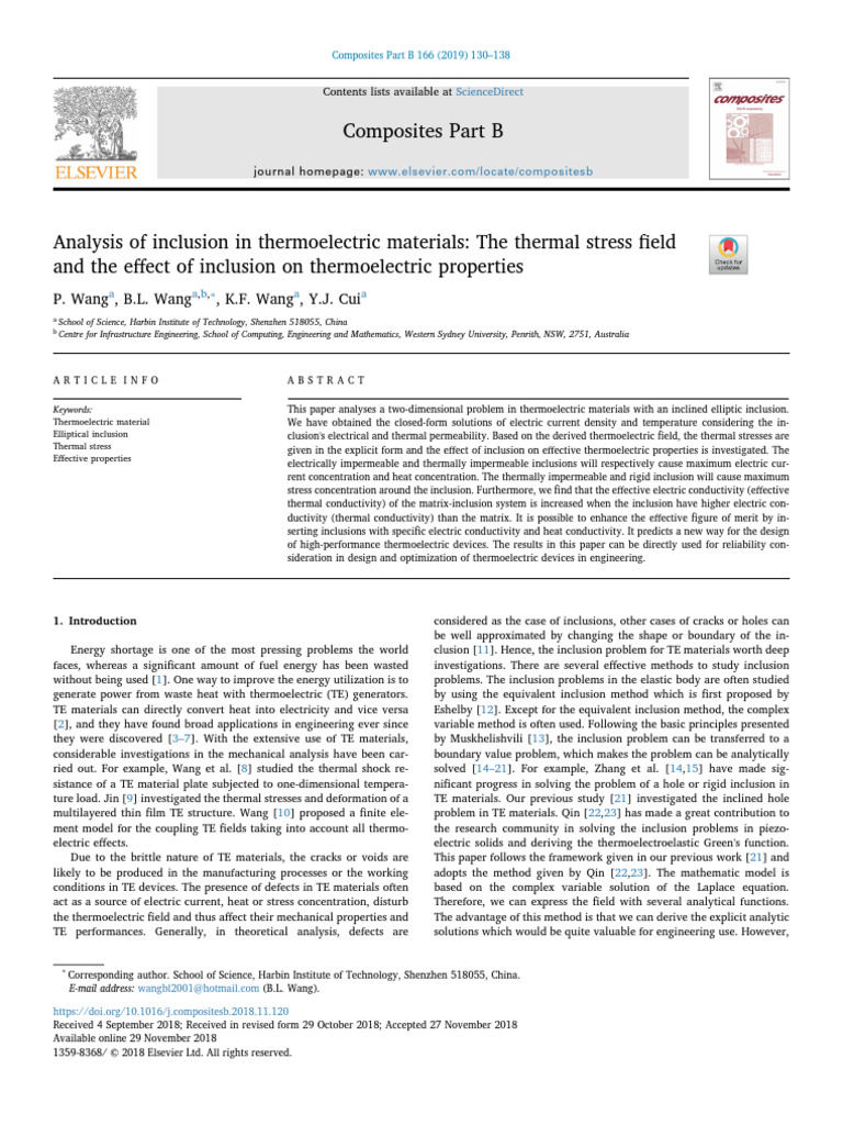Analysis of Inclusion in Thermoelectric Materials The Thermal Stress ...