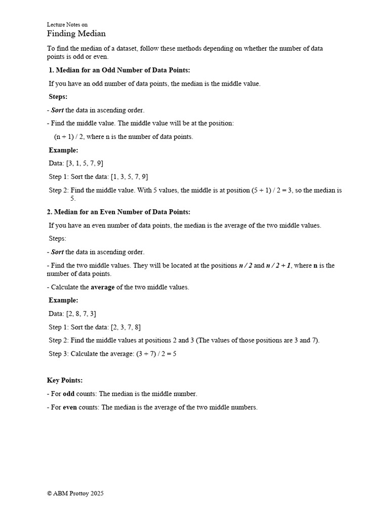 Calculating Median for Even and Odd Data | PDF
