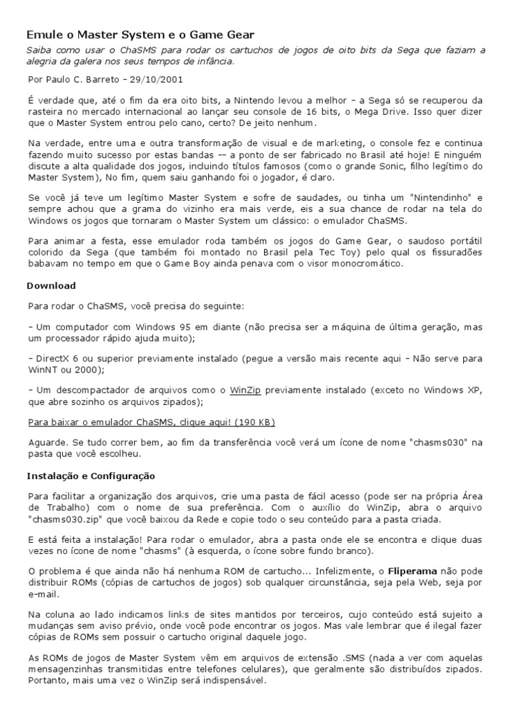 Emule o Master System e o Game Gear | PDF | Emulador | Videogames