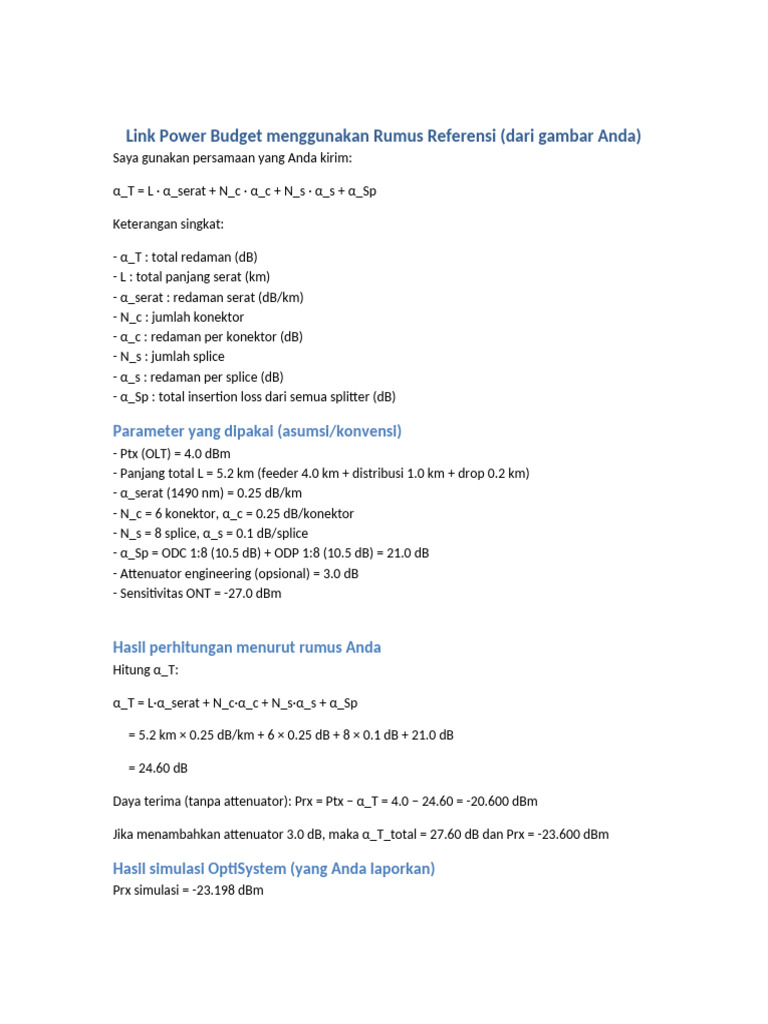 Perhitungan Redaman Fiber Optik | PDF