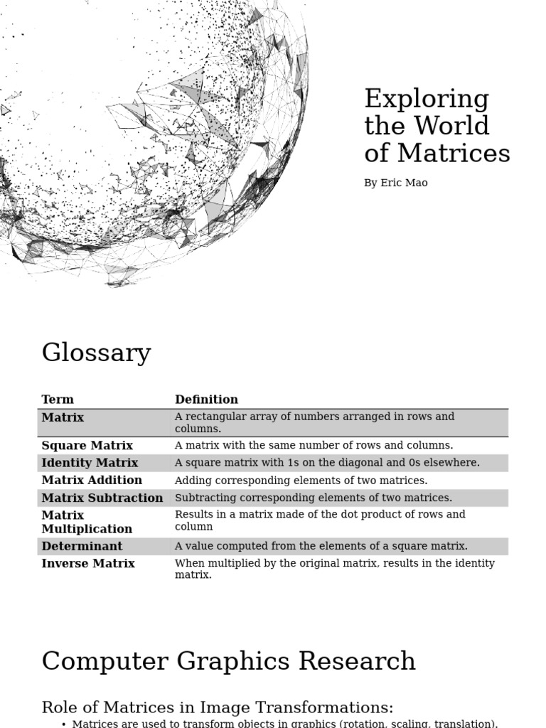02.07a Exploring The World of Matrices Project Eric Mao | PDF | Matrix ...