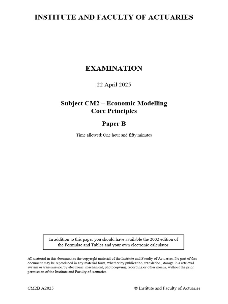 CM2 Economic Modelling Exam Paper 2025 | PDF | Standard Deviation ...