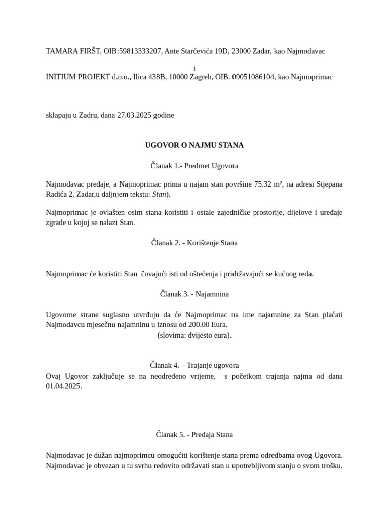 Ugovor o Najmu NIKRO | PDF