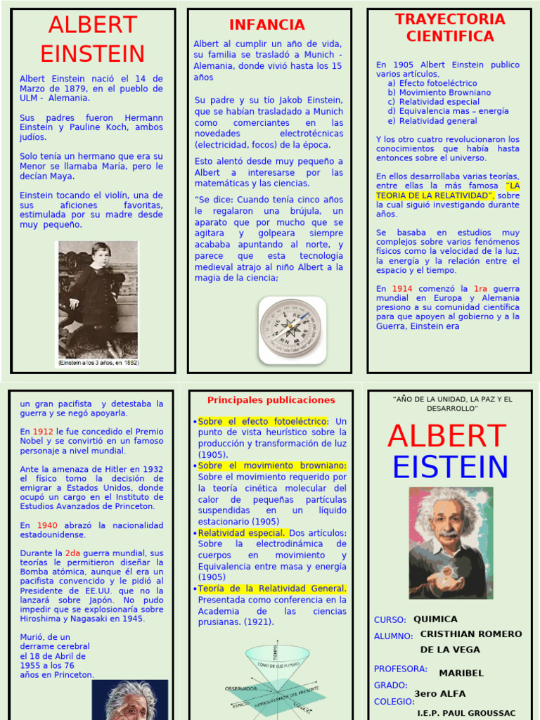 Triptico Albert Einstein | PDF | Albert Einstein | Fenomeno fisico