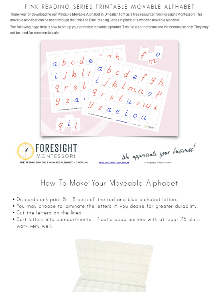 Printable Movable Alphabet D - Nealian - Red Consonant - Blue Vowel | PDF