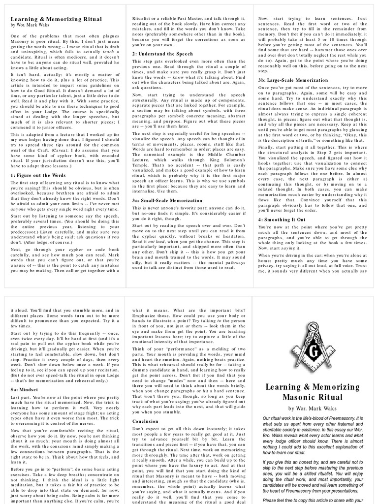 Learning & Memorizing Masonic Ritual | PDF