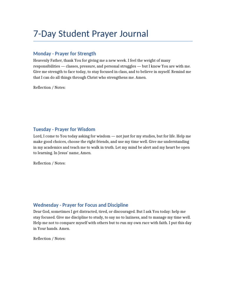 7-Day Student Prayer Journal | PDF | Prayer | Amen