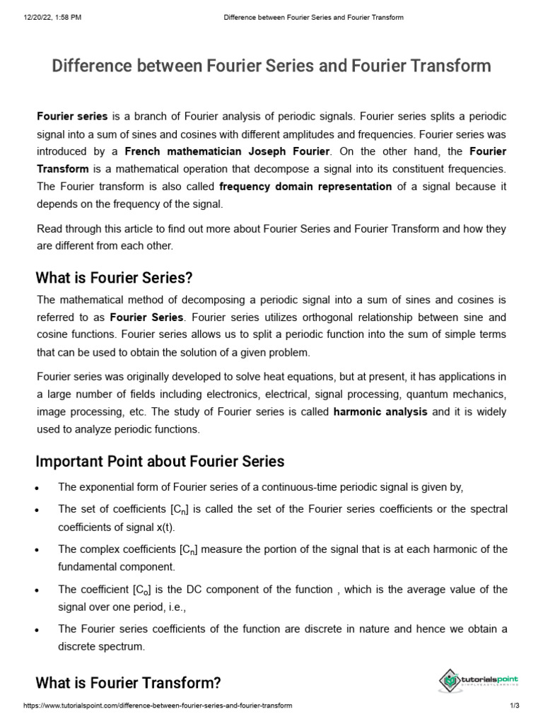 Difference Between Fourier Series and Fourier Transform | PDF | Fourier ...
