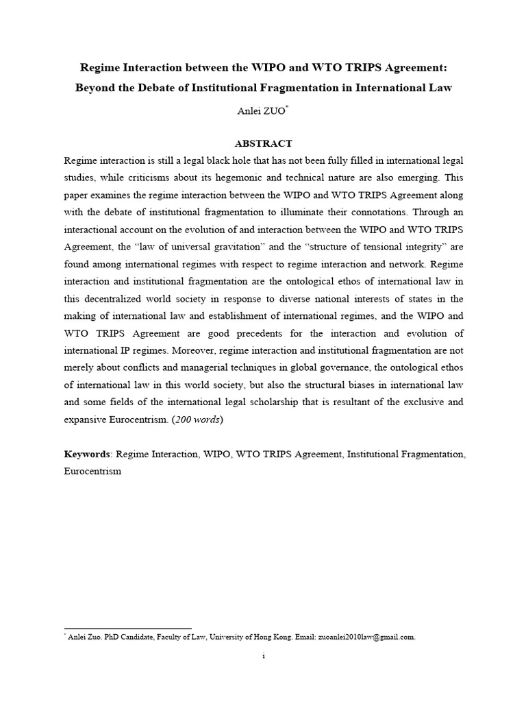 WIPO Vs WTO | PDF | Trips Agreement | World Intellectual Property ...
