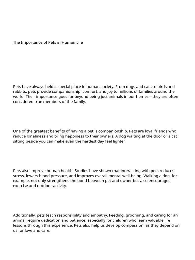 The Vital Role of Pets in Our Lives | PDF