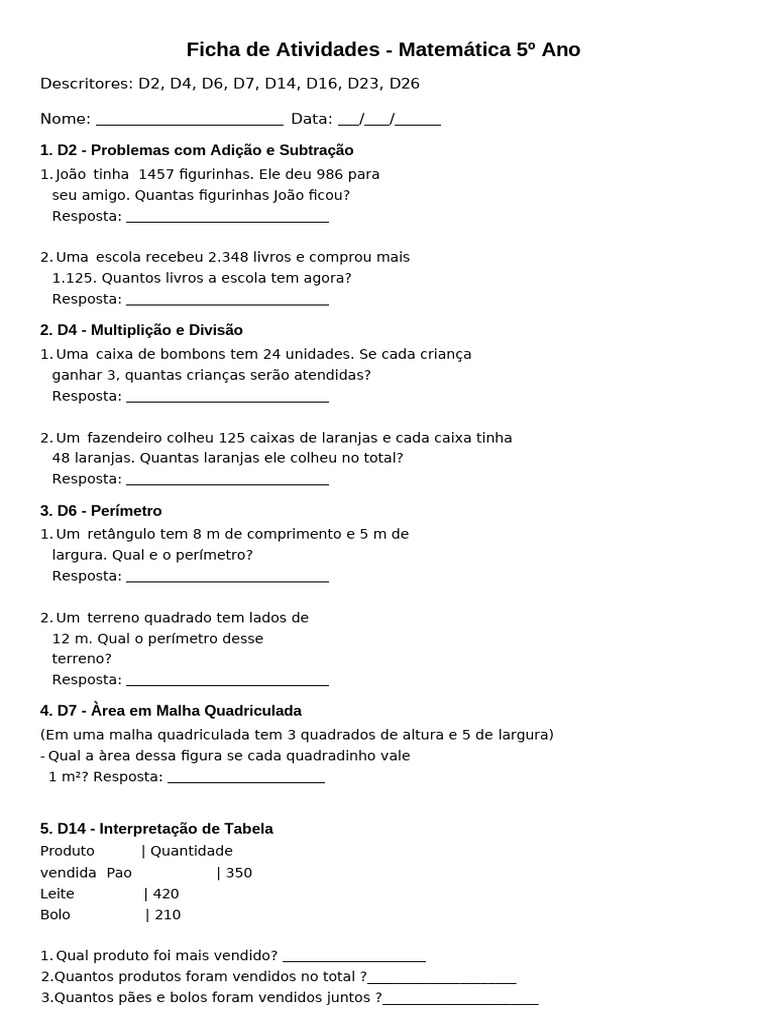 Atividades de Matemática 12 Agosto | PDF