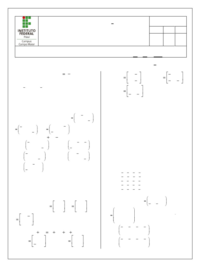 Prova de Matemática III - IFPI 2025 | PDF | Matriz (Matemática ...