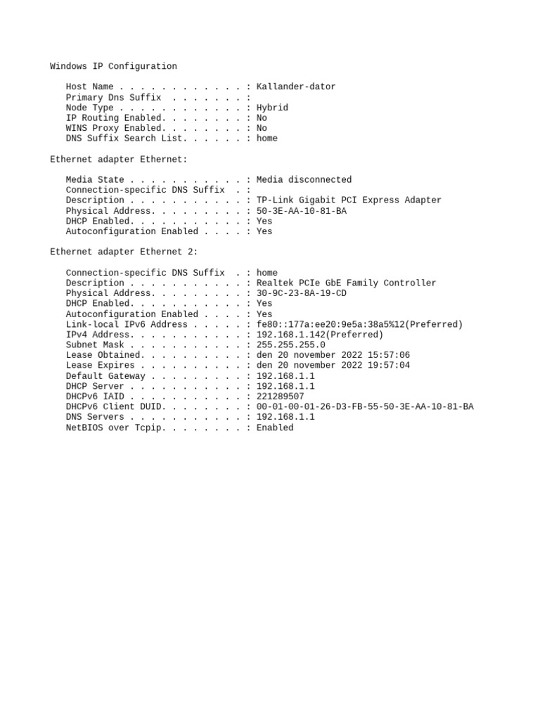 Ipconfig All | PDF