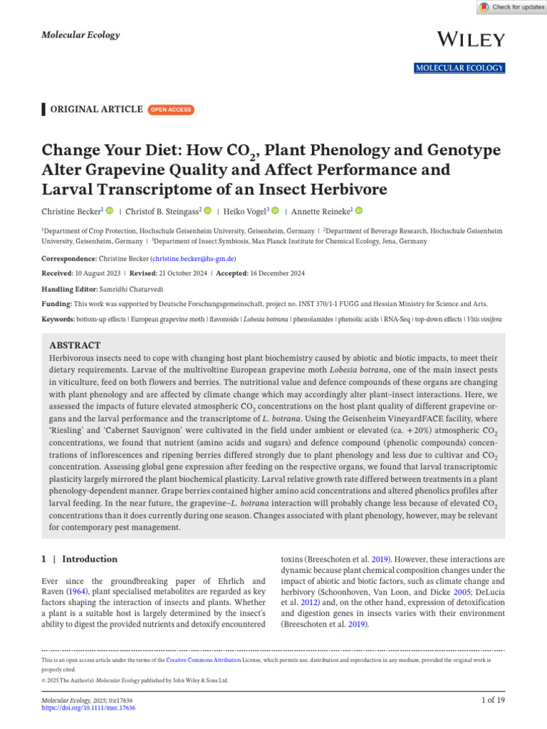 Change Your Diet: How CO, Plant Phenology and Genotype Alter Grapevine ...