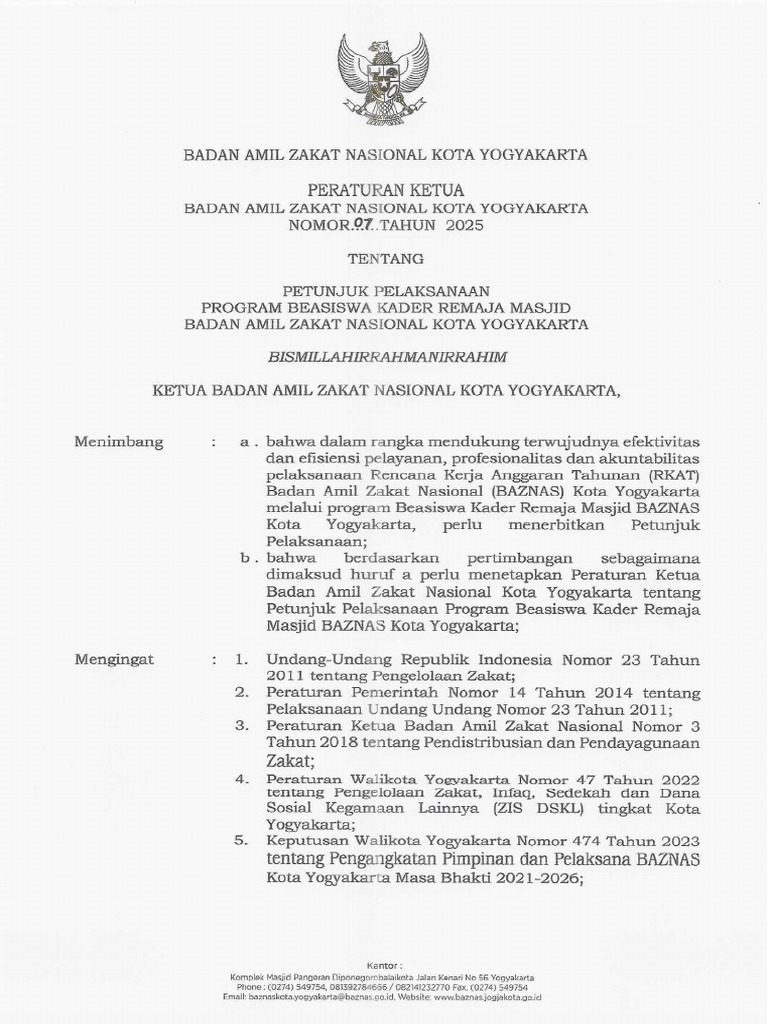 007 SK Program Beasiswa Kader Remaja Masjid BAZNAS Kota YK | PDF