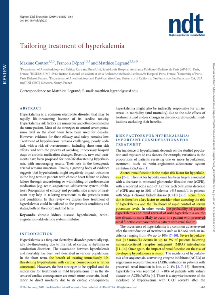 Tailored Approaches to Hyperkalemia Treatment | PDF | Chronic Kidney ...