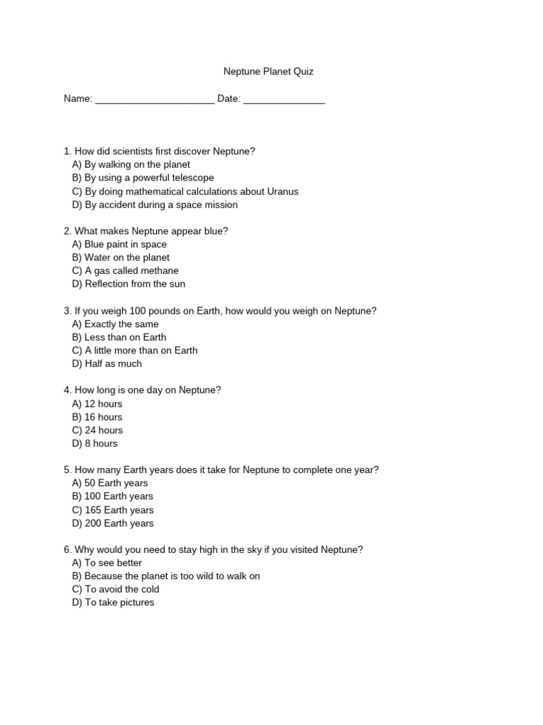 Neptune Quiz: Test Your Knowledge | PDF