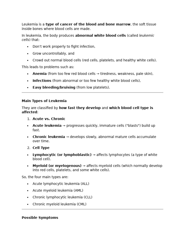 Understanding Leukemia Symptoms and Types | PDF