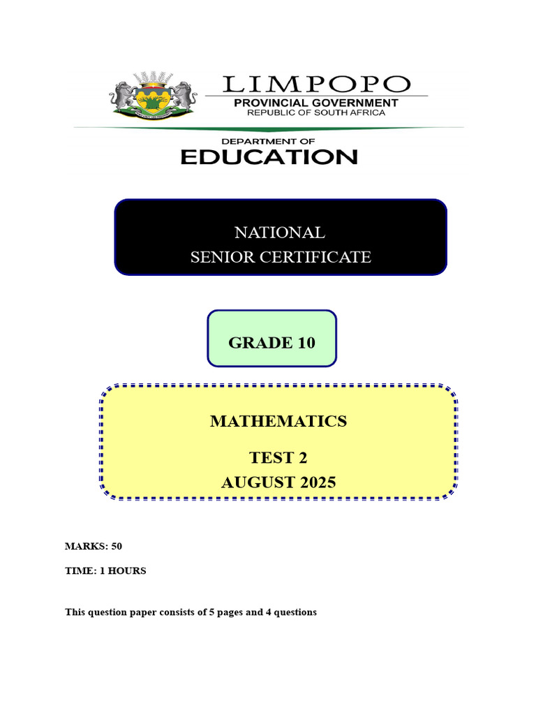 Grade 10 Maths Term 3 Test 2025 | PDF | Mathematics