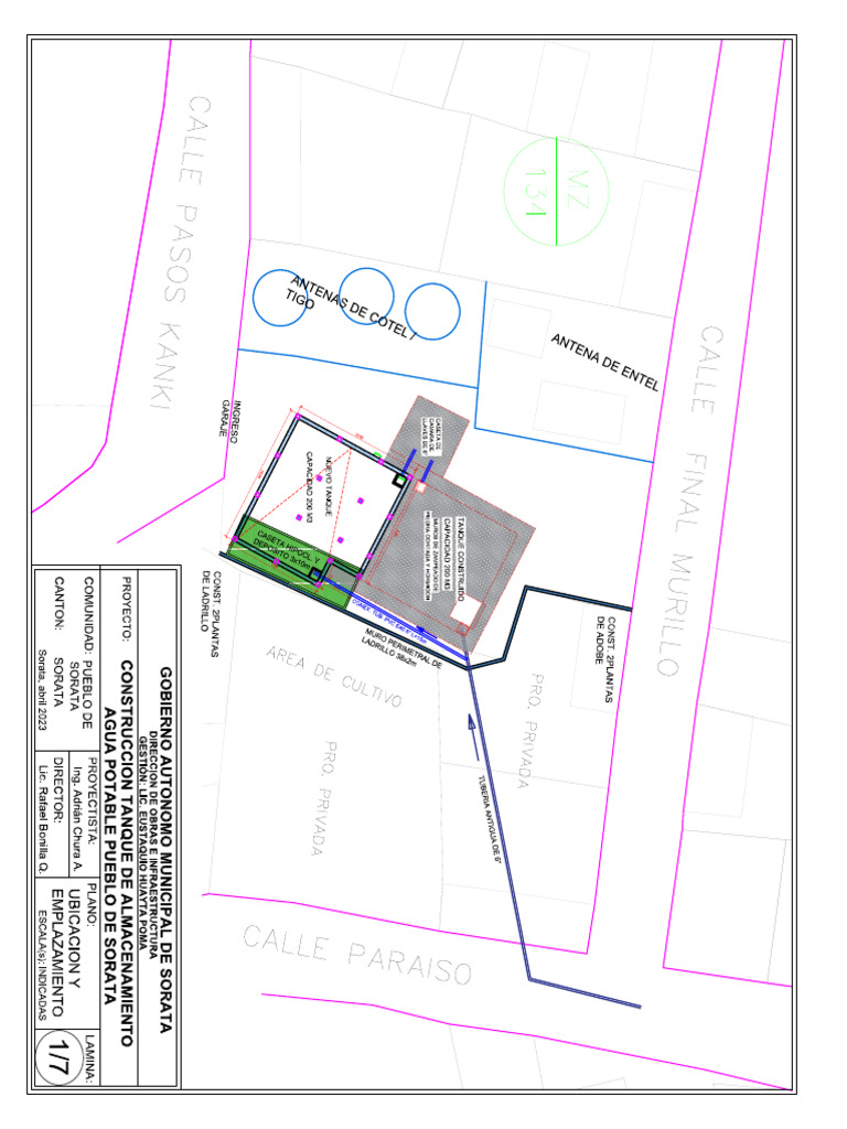 Plano 1 de 7 Tanque H°A° 200m3 Sorata | PDF
