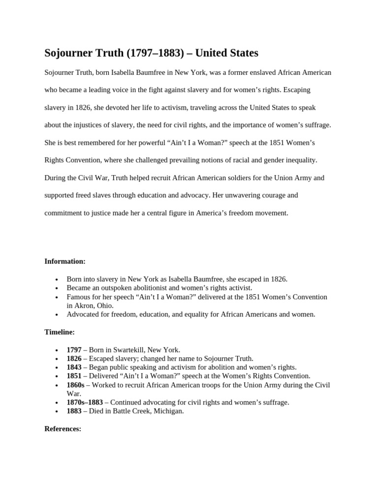 Sojourner Truth: Key Dates and Events | PDF