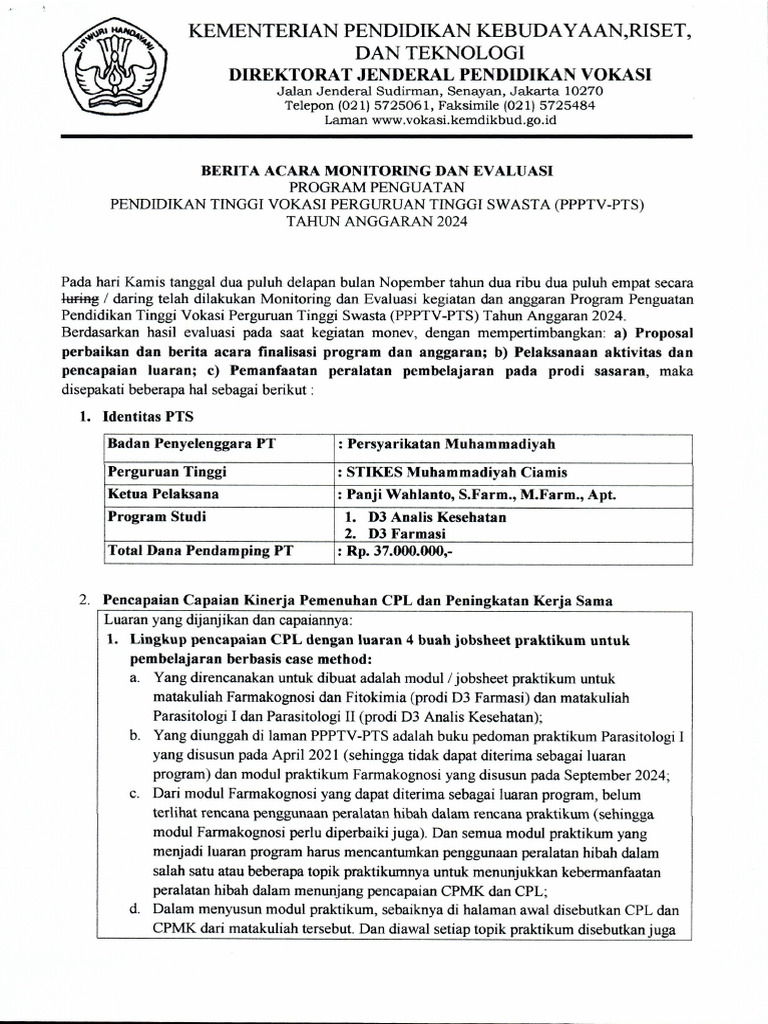 Berita Acara Monev-1 | PDF