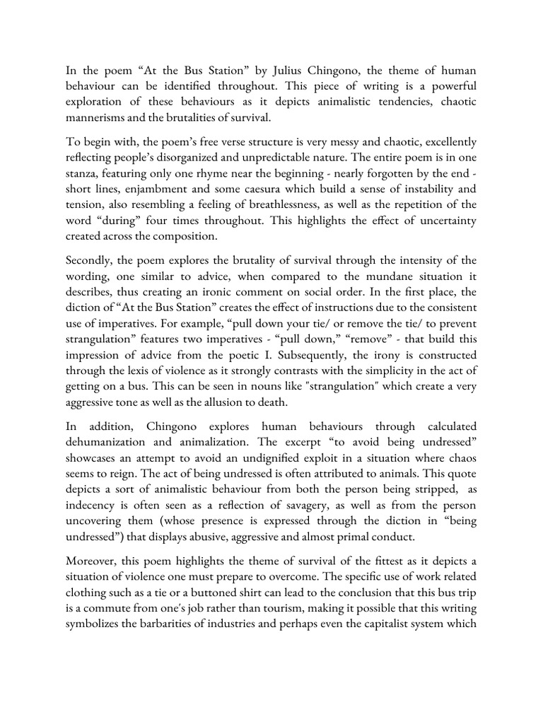 Analysis of Chingono's "At the Bus Station" | PDF | Poetry