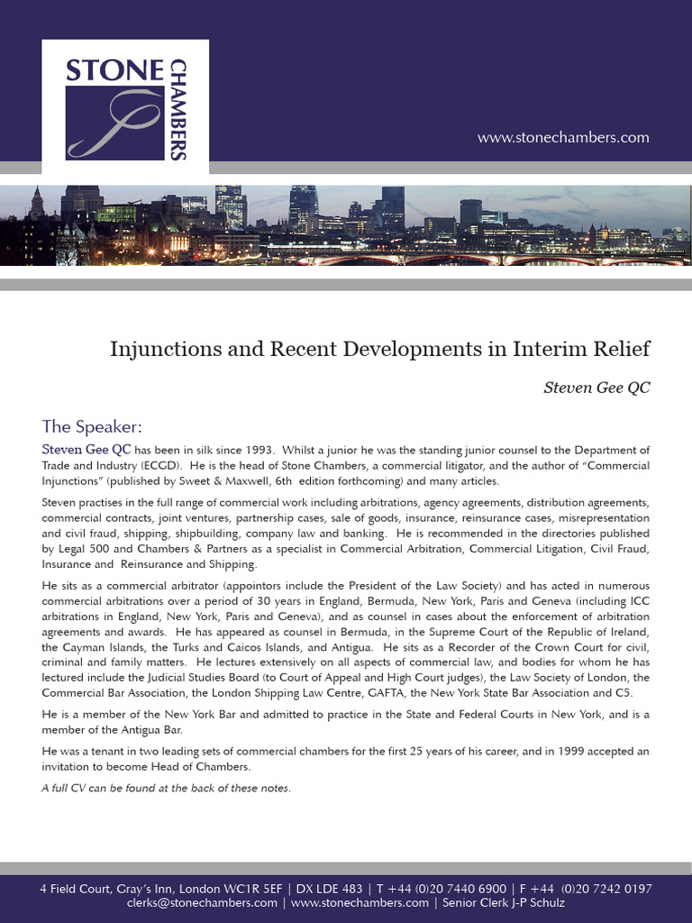 Injunctions - Steven Gee QC | PDF | Legal Remedy | Injunction