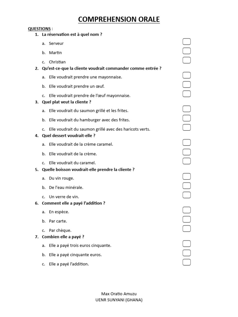 Questions de compréhension orale en français | PDF