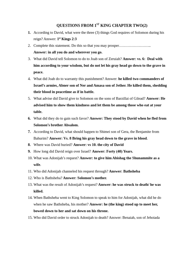 Questions From 1st King Chapter Two | PDF | David | Solomons