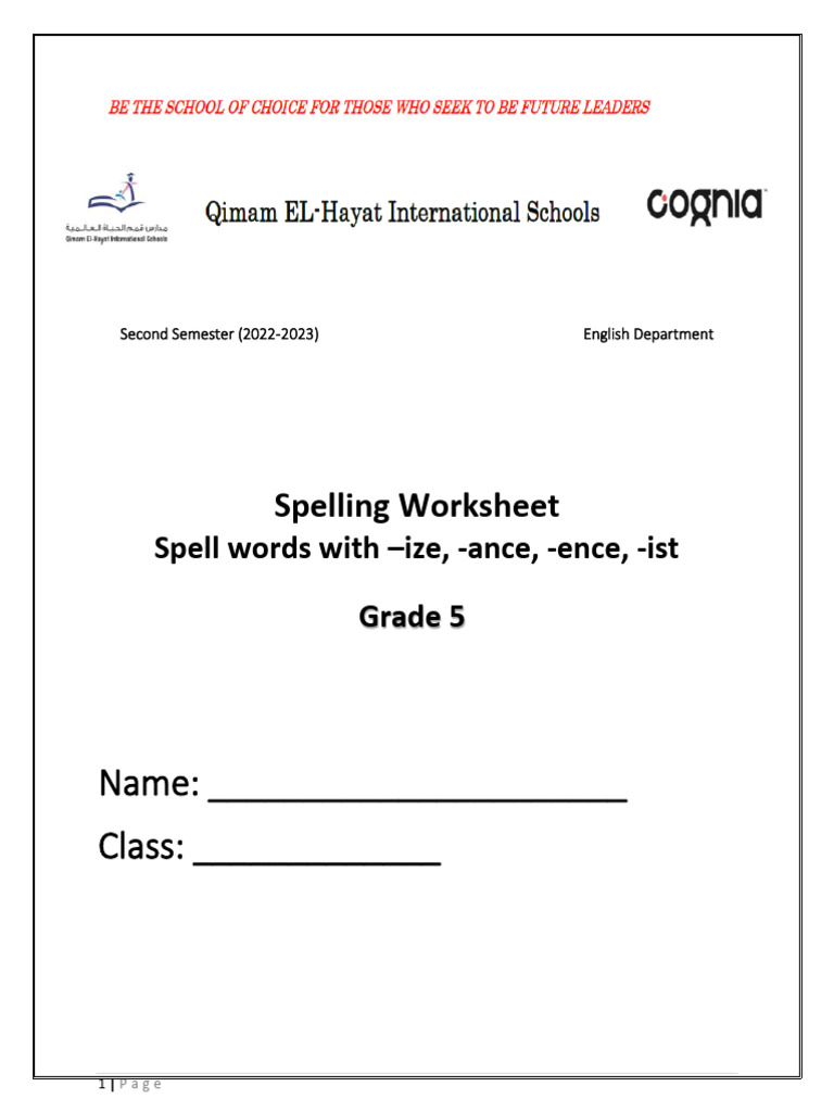 Spell Words With - Ize, - Ance, - Ence, - Ist | PDF