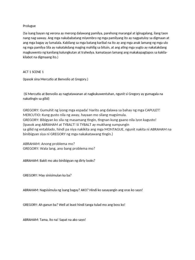 Romeo and Juliet Script for Filipino (Autosaved) | PDF