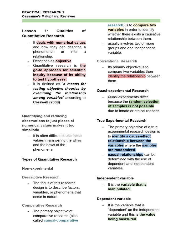 Practical Research 2 Reviewer | PDF | Survey Methodology | Experiment