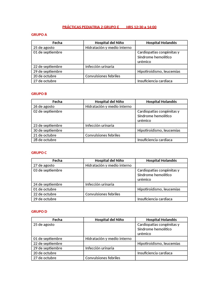 Practica Pedia 2 Grupo e 2025 | PDF | Enfermedades y trastornos | Especialidades Medicas
