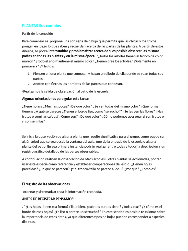 Cambios en las Plantas: Observación y Análisis | PDF | Plantas | Hoja